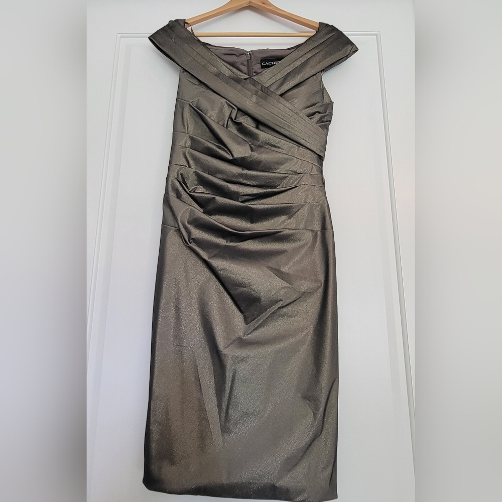 Cachet Metallic Evening Dress With Ruched And Pleated… - Gem